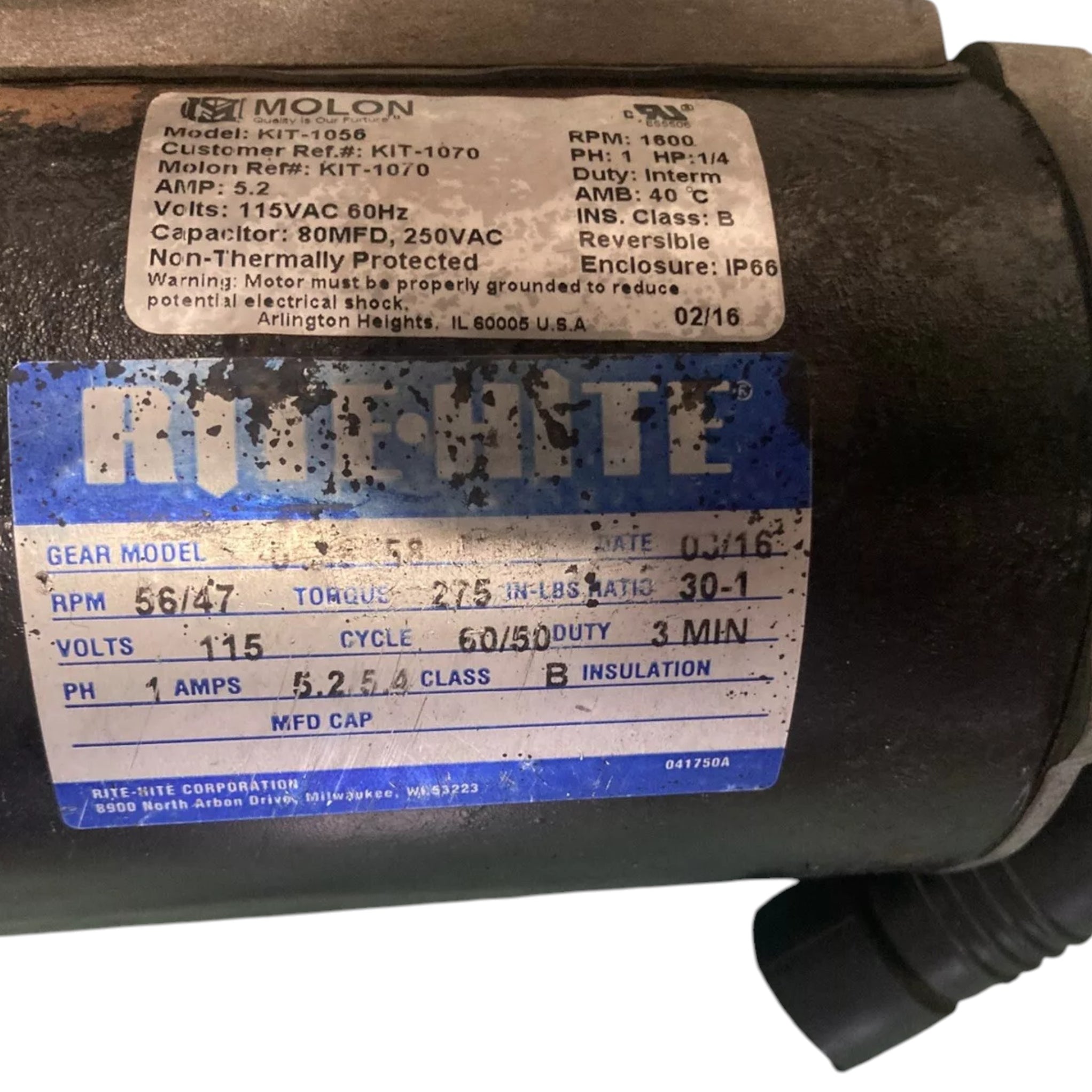 0138158 Genuine Rite Hite Motor Single Phase — ADVANCED TRUCK PARTS