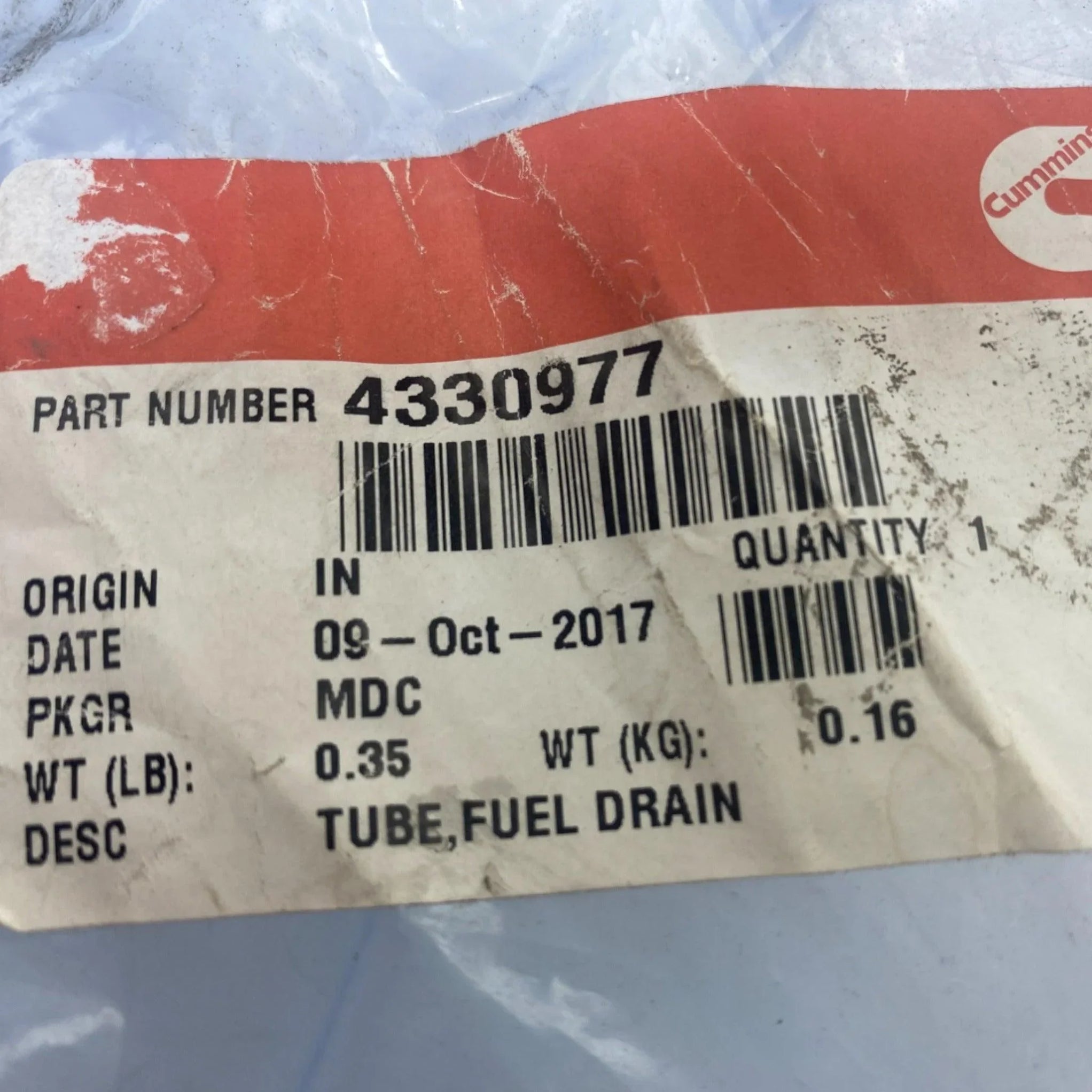 4330977 Genuine Cummins Fuel Drain Tube — ADVANCED TRUCK PARTS